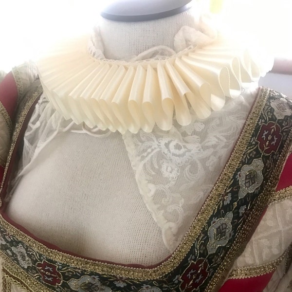 Ivory Satin and Lace Elizabethan Neck Ruff Ruffled Collar Victorian ...