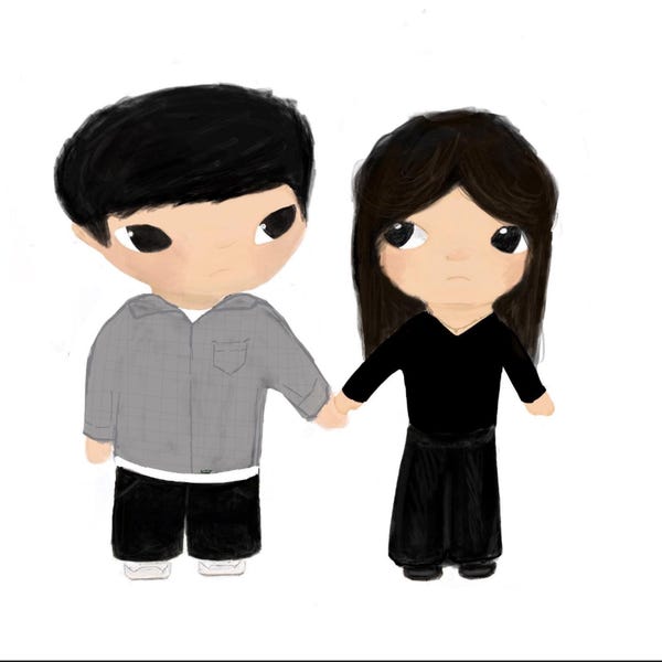 Custom Hirono Couple Portrait Illustration, Personalized Couple and ...