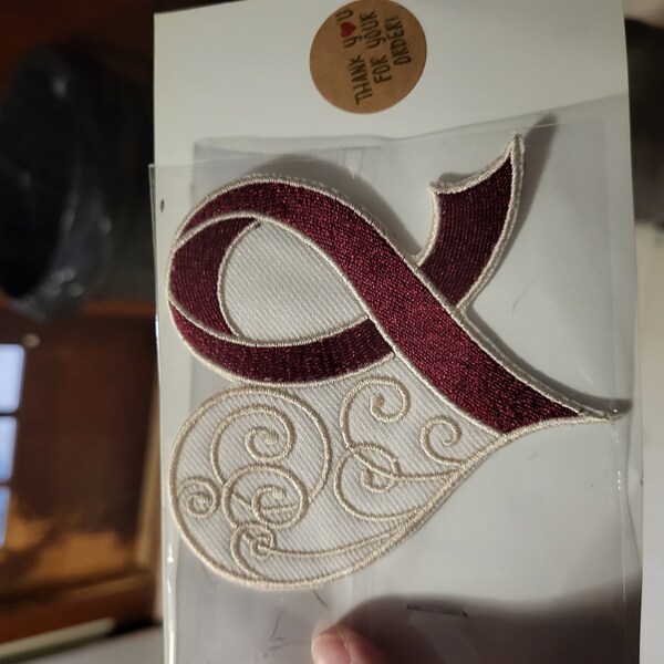 Head and Throat Cancer Awareness Heart Ribbon, Motorcycle Patch, Biker ...