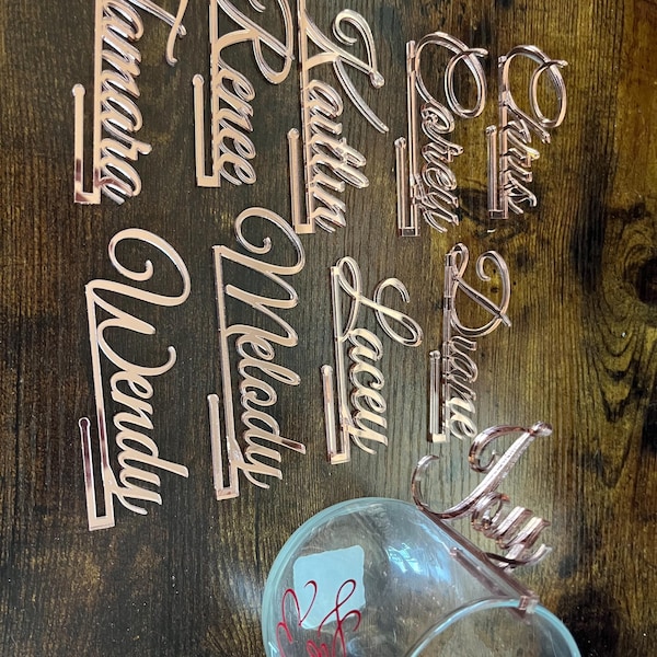 Cute Laser Cut Wedding Name Place Cards Personalized Glass Decor Custom ...