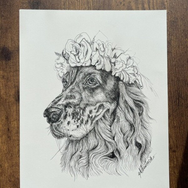 Custom Pet Portrait Drawing Original Art Gift for Wife Line Painting ...