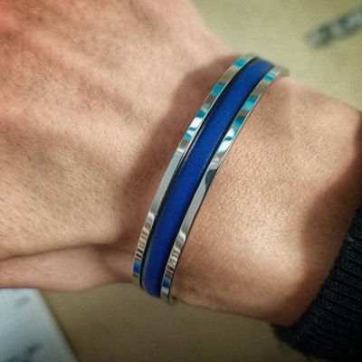 Police Officer Gifts Thin Blue Line Bracelet Black Blue Personalized ...