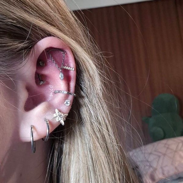 Titanium Vertical Dangle Hidden Helix Piercing, Threaded Flat Back Stud ...