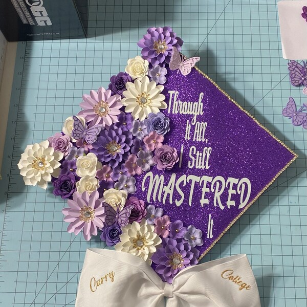 Purple/gold Graduation Cap Topper Paper Flowers Paper Butterflies ...