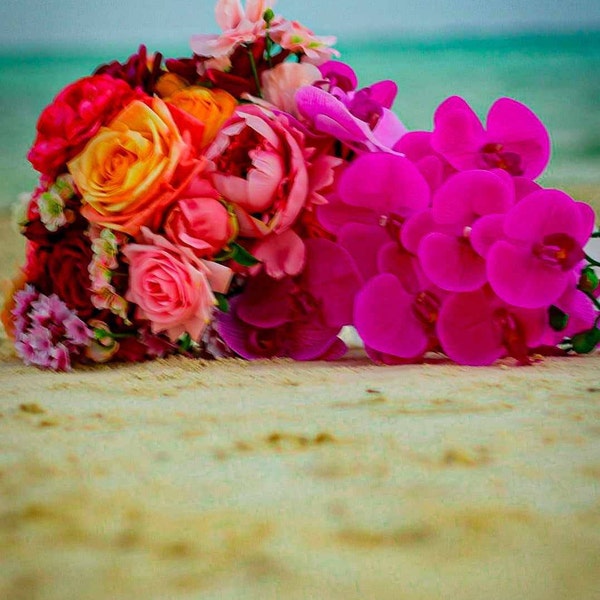 Realistic Red Orange Fake Flower Bouquet, Real Touch Roses, Outdoor ...