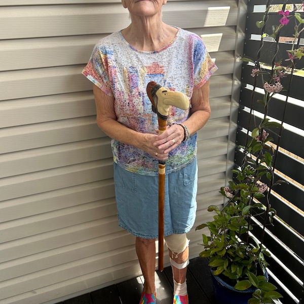 Hand Carved Folk Art Design Walking Cane - Funny Antique Walking Stick ...