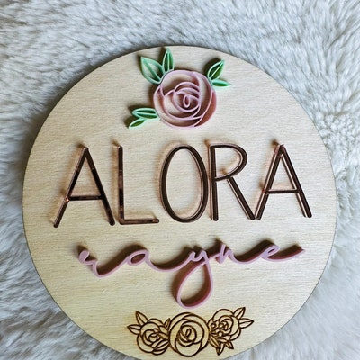 Rose Baby Girl Name Sign Floral Wood Name Sign 3D Name Announcement ...
