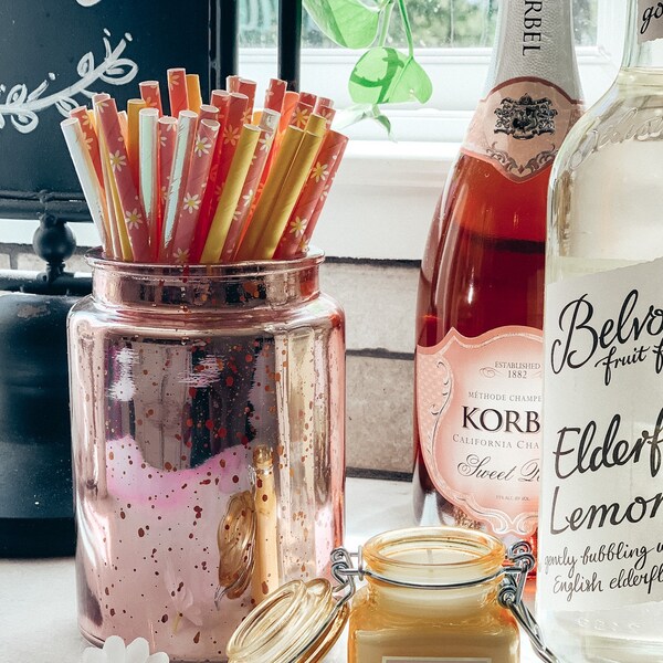 Pink Daisy Straws, Spring Party, Vintage Style Paper, Daisy Wedding ...