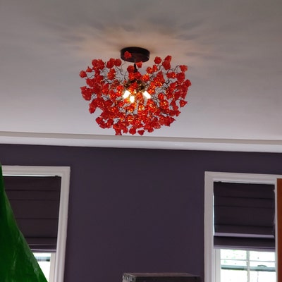 Modern Hanging Light With Red Flowers for Living Room, Bedroom, Dining ...