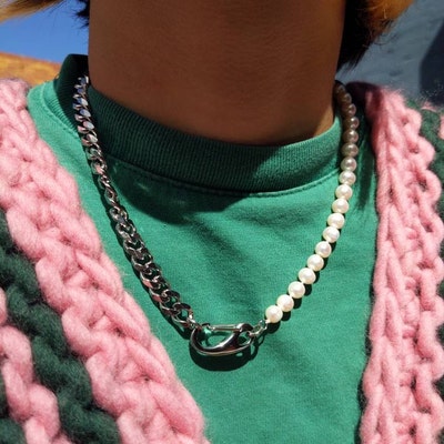 CZ Gothic Cross Chain Link Necklace Stainless Steel Crystal Diamond ...