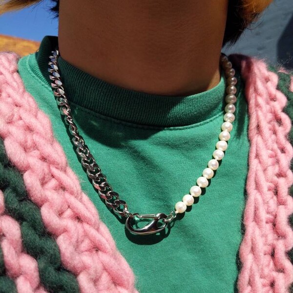 Chunky Gothic Cross Rope String Necklace Silver Stainless Steel Y2K ...