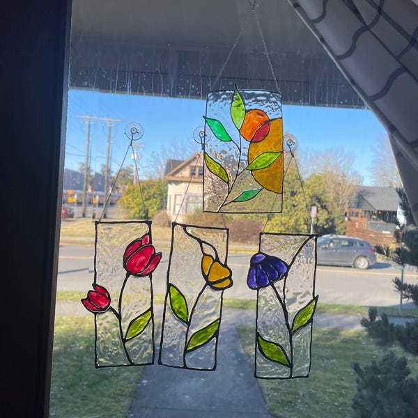 3 Flower Panels Stained Glass Pattern, Stained Glass Patterns ...