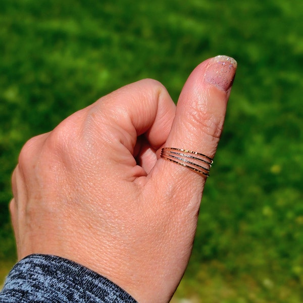 4 in 1 • Thumb Ring • Sized • Four Sparkly Wires Hammered • Finger Ring ...