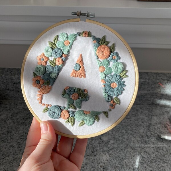 Letter 'A' Embroidery Pattern / Floral Embroidery Pattern / Flower ...