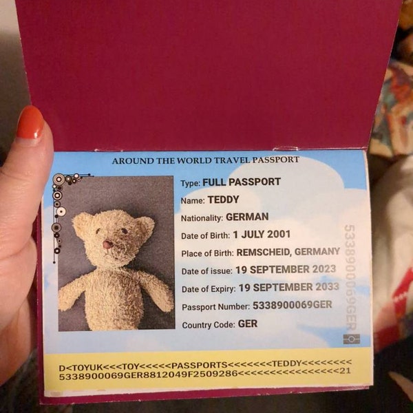 Toy Passport - Personalised Toy Passport With Photo and Birth Details ...