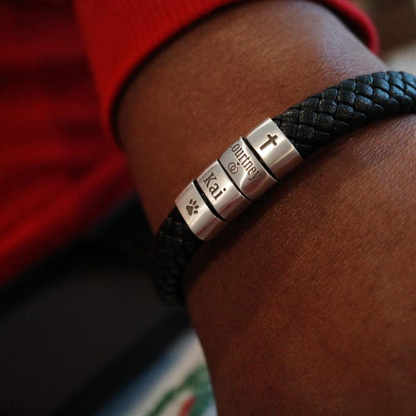 Personalized Men's Bracelet Custom Size, Handmade Leather Jewelry Name ...