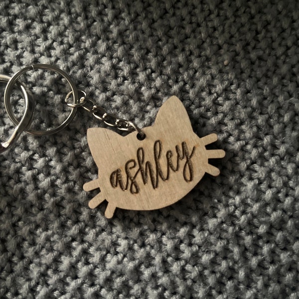 Personalized Cat Keychain, Custom Keychain, Engraved Wood Keychain ...