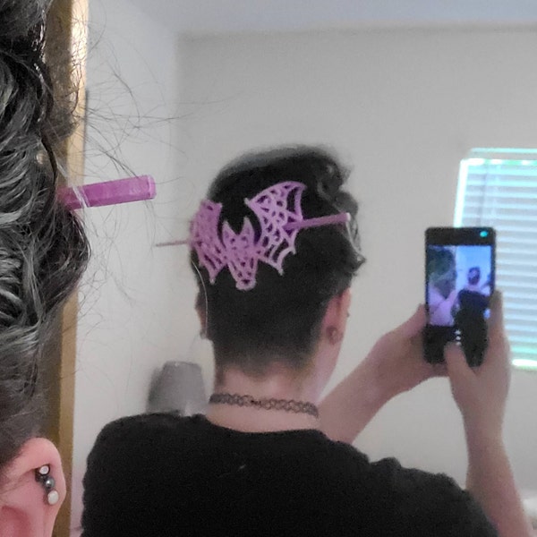 Lacy Bat Bun Holder Hair Cage 3D Printed Long Hair Accessory Scarf Clip ...