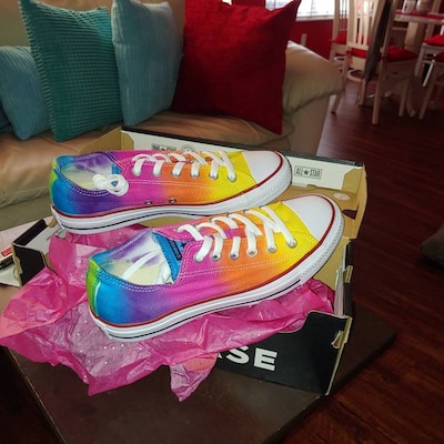 Custom Dyed Neon Rainbow Converse All Star Low Top Shoes - Etsy