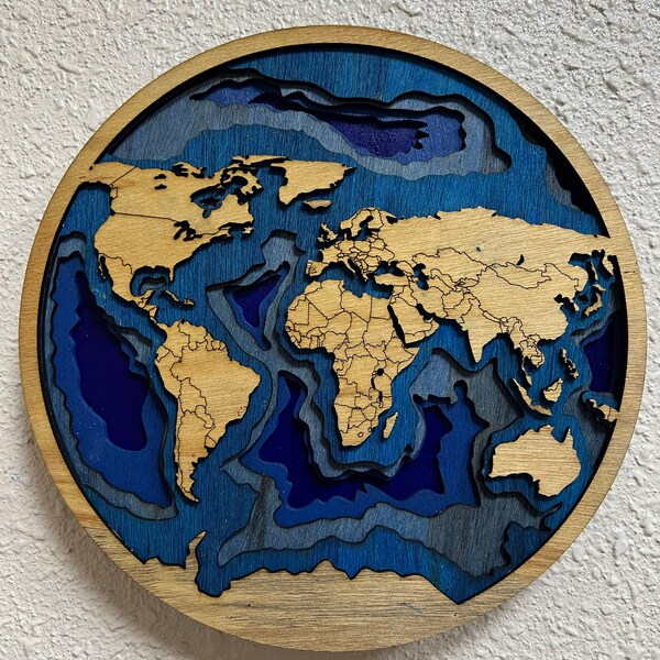 6 Layer 3D Map of the World, Multi layer Panel,laser Cut File. 3D Wood ...