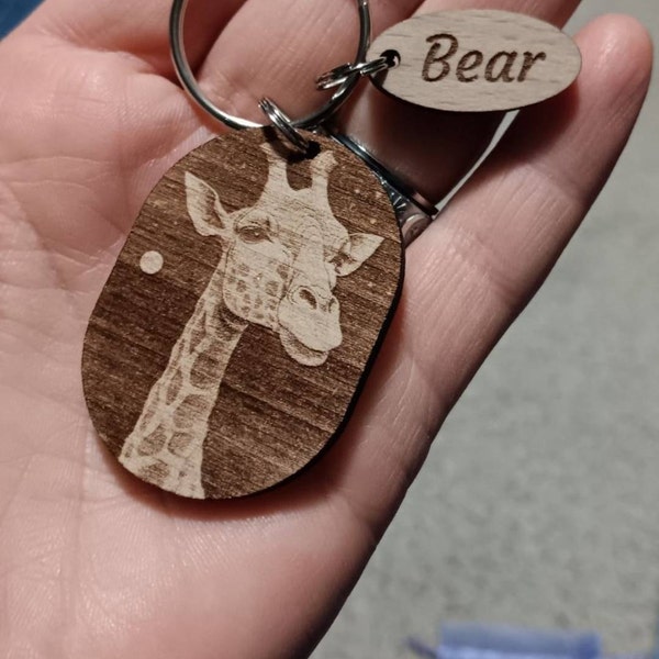 Engraved Wooden Giraffe Keyring - Handmade African Animal Keychain Gift ...