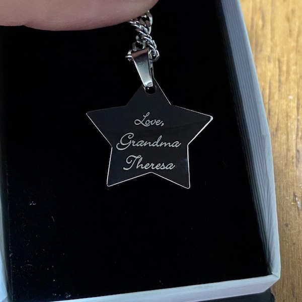 Personalized Necklace, Silver Star Necklace Engraved Free, Star Pendant ...