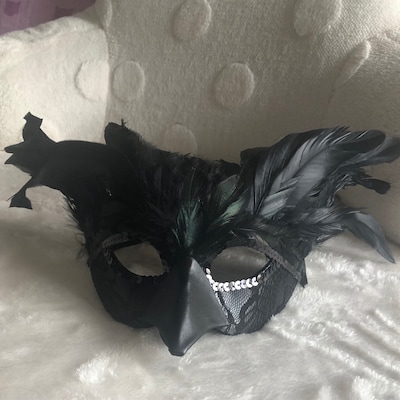 Black Raven Feather Costume Mask Crow, Blackbird, Raven Costume ...
