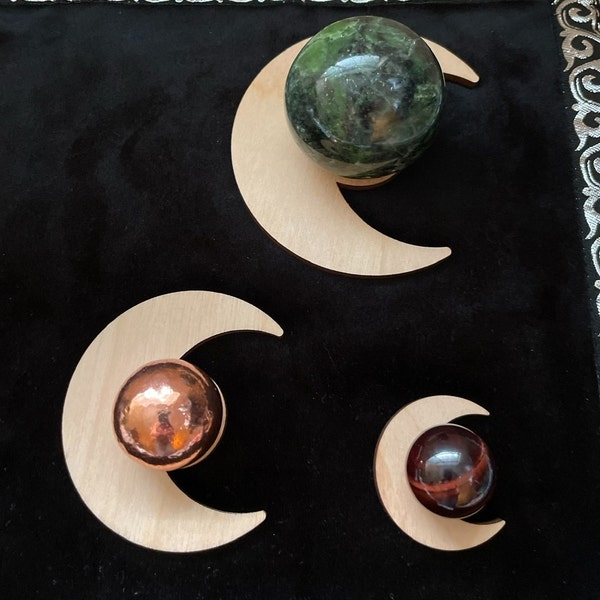 Set of 3 Wood Moon Shape Sphere Holder - Etsy