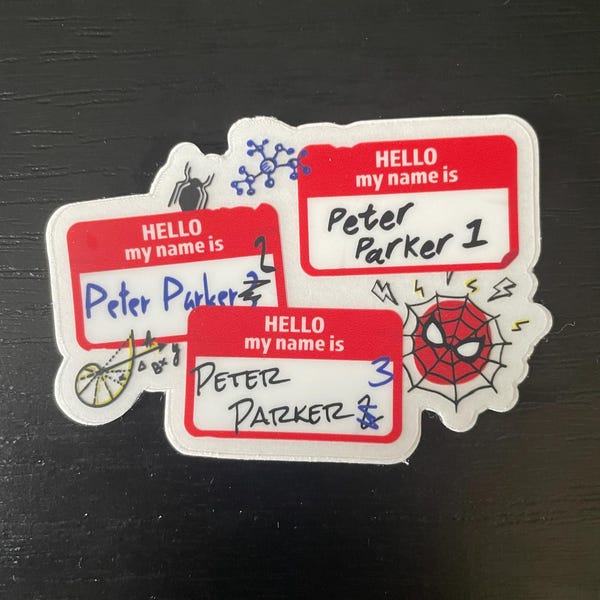Peter Parkers Transparent Sticker/ Spider Man Name Tag Funny Disney ...