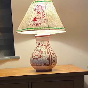 Mandala Pot Lamp Shade Large Sea-blue Hand Painted Leather Lampshade ...