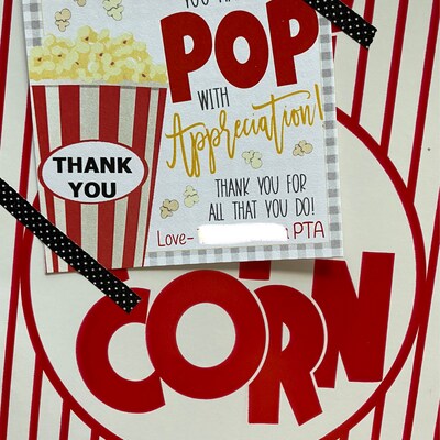 Popcorn Gift Tag, Volunteer Teacher Staff Employee School Pto Pta ...