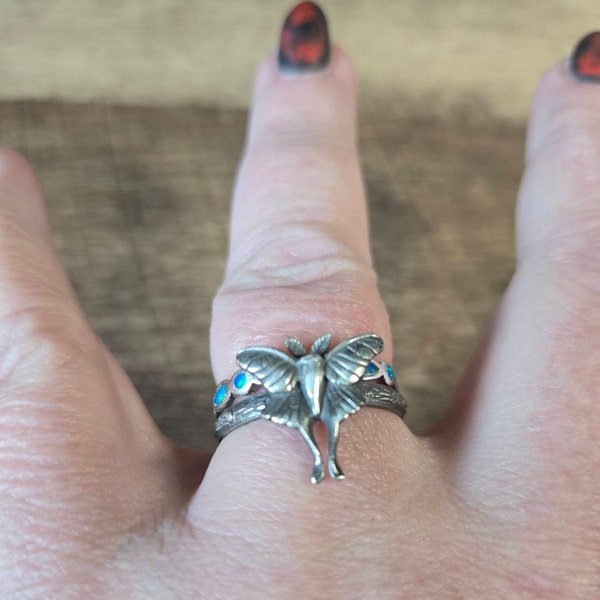 Luna Moth Ring* Rebirth * Solid Sterling Silver * Full Moon Floral Band ...