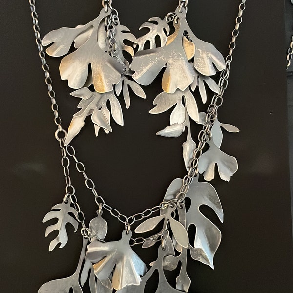 Oxidized Sterling Silver Leaf Necklace - Modern Raw Silver - Etsy