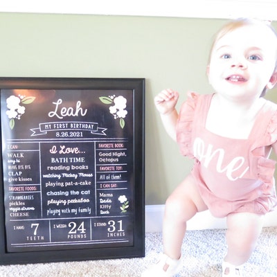 First Birthday Floral Chalkboard Sign, PRINTABLE 1st Birthday Poster ...