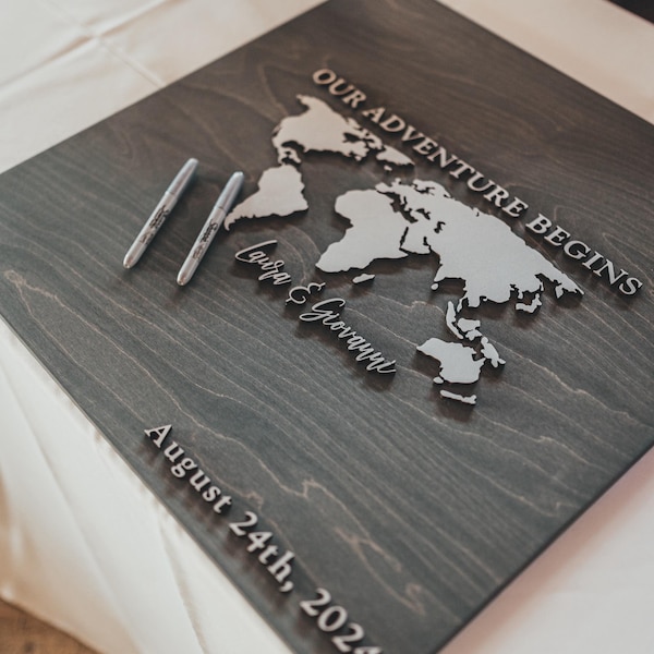 3D World Map Wedding Guest Book Alternative, Our Adventure Awaits ...