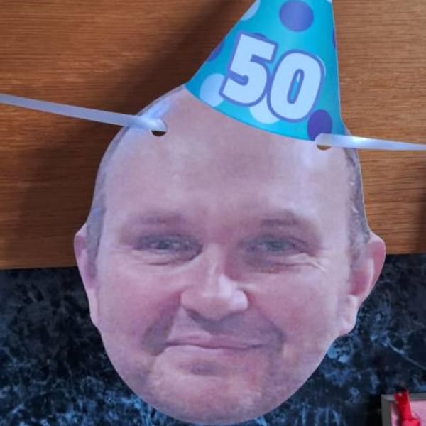 Personalised Face Bunting With Party Hat A5 Photo Banner CUTOUT Party ...