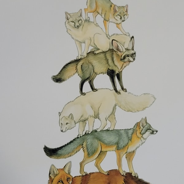 Fox Stack Painting Print - Fox Art, Wall Art, Animal Stack, Fennec, Bat ...