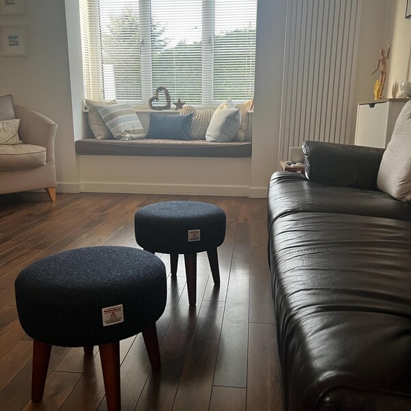 Burnt Orange Embroidered Thistle and Harris Tweed Footstool With ...