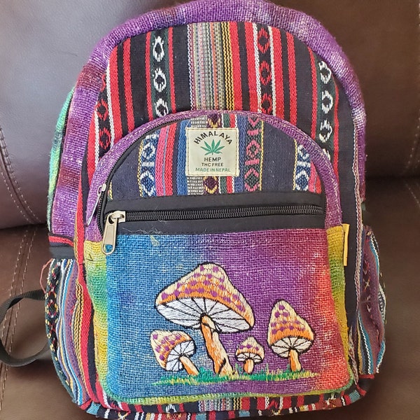 Himalayan Hemp Mini Backpack Mushroom Embroidered Tie Dye Boho Bag - Etsy