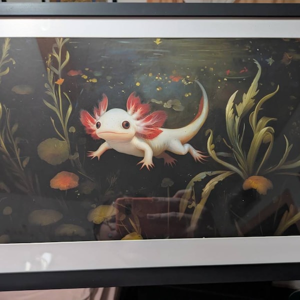 Axolotl Art Print, Goth Waterdragon Wall Art, Dark Academia Decor ...