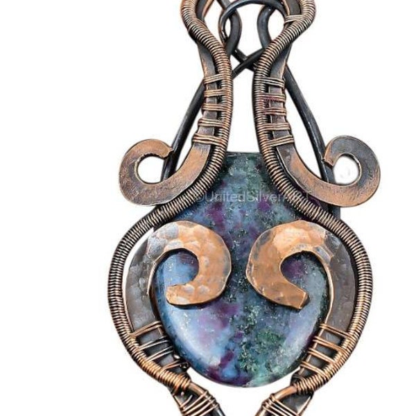 Red Fire Labradorite Pendant Copper Wire Wrapped Gemstone Jewelry ...