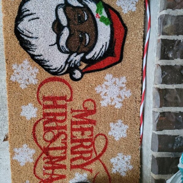 Brown Santa Doormat | Merry Christmas Doormat | Black Santa Decor ...