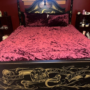 Gothic Black Damask and Faux Fur Vintage Chair and Foot Stool, Gothic ...