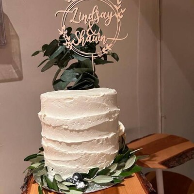 Natural Wood Cake Topper With Names, Custom Names Cake Topper, Cake ...