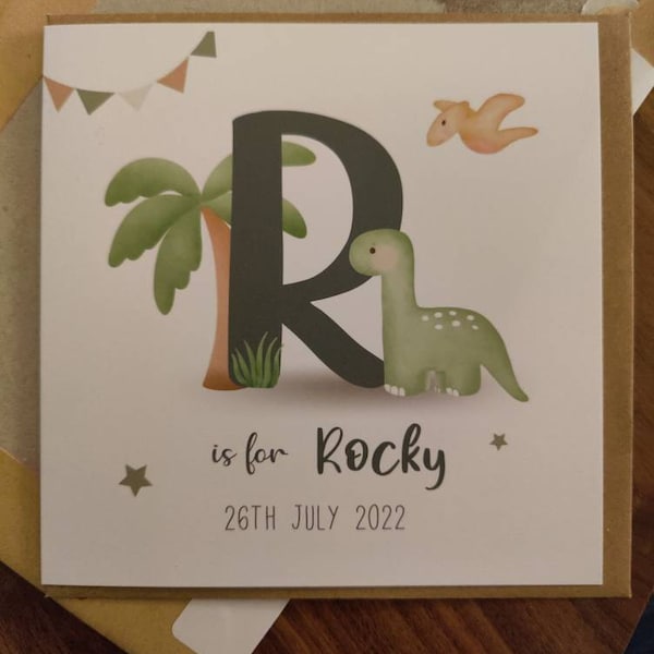 Personalised Dinosaur Baby Card, Baby Initial Card, Unique Baby Card ...