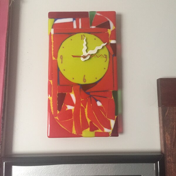 Red Crackle Pendulum Glass Wall Clock - Etsy