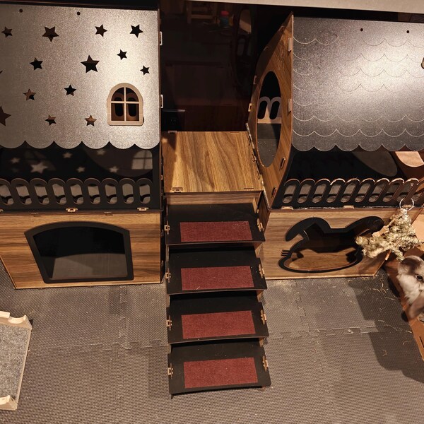 Large Wooden Rabbit House Indoor, Handmade Pet Gift, Two Storey Rabbit ...