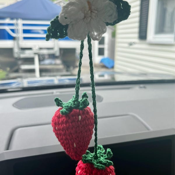 CROCHET PATTERN ONLY Crochet Strawberry Car Interior Rearview Mirror ...