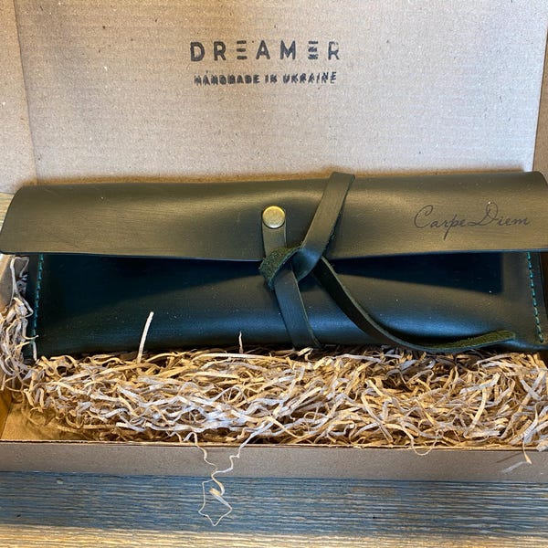 Leather Glasses Case Brown Slim Sunglasses Pouch Leather Eyeglasses ...