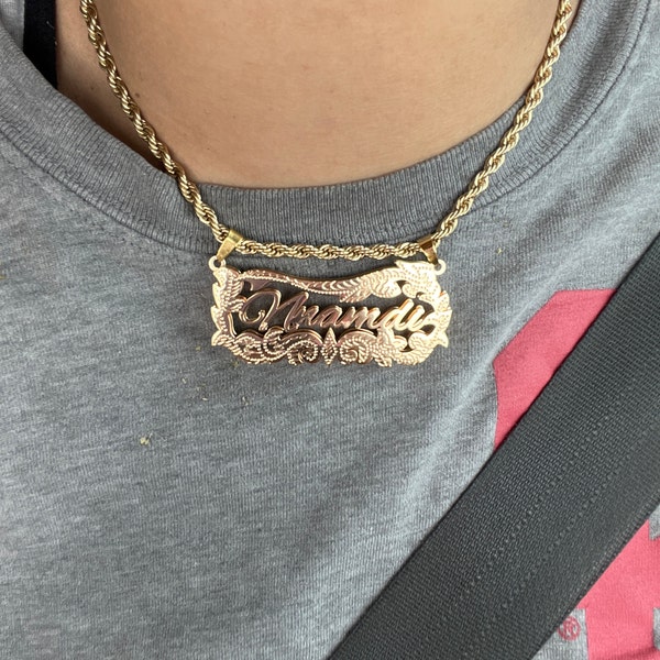 Nameplate Necklace, Custom Name Necklace, Double Plate, Two Tone Name ...